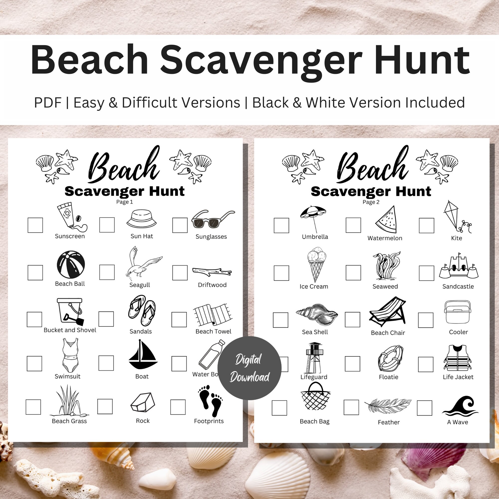 Beach Scavenger Hunt for Kids, Scavenger Hunt, Treasure Hunt Clues ...