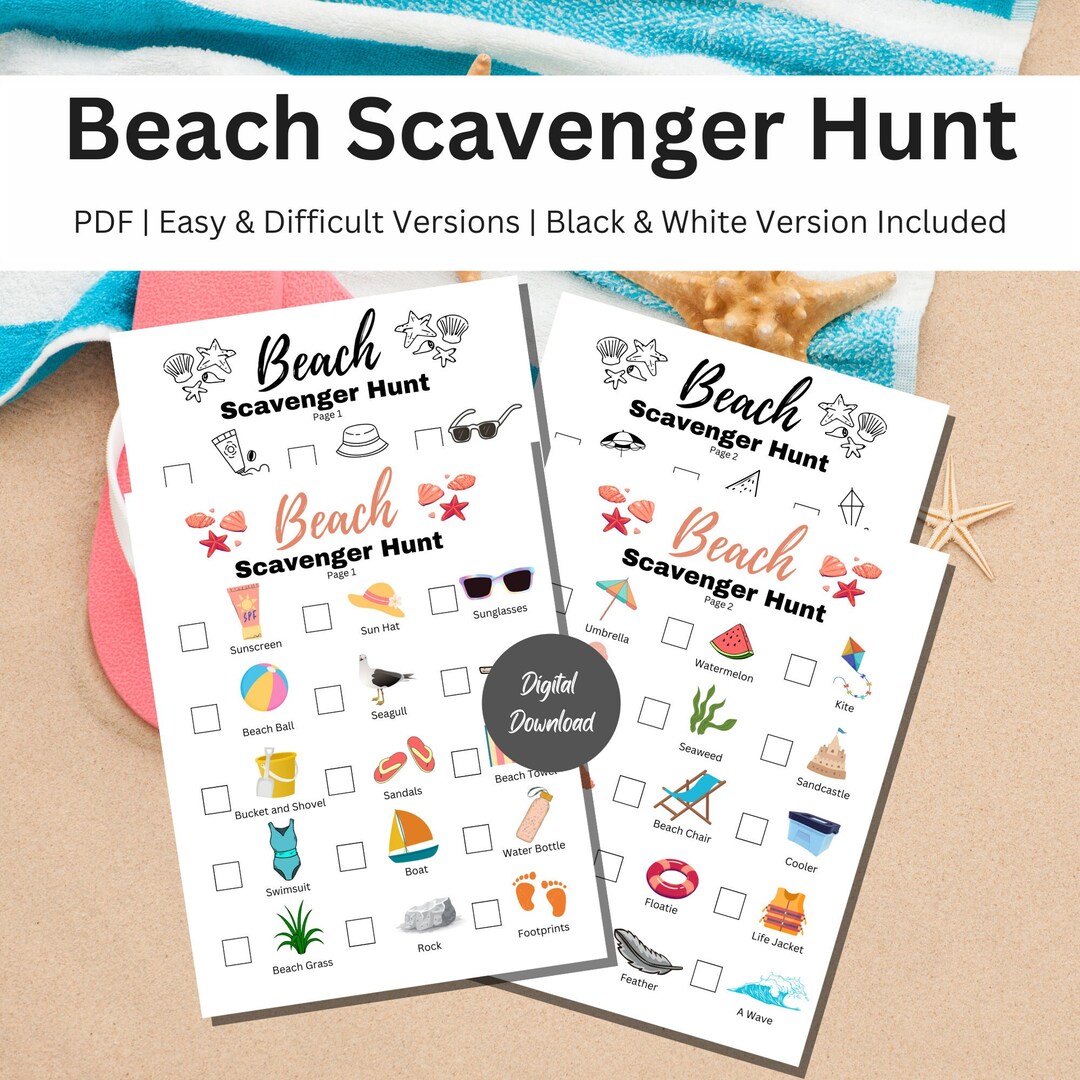Beach Scavenger Hunt for Kids, Scavenger Hunt, Treasure Hunt Clues ...