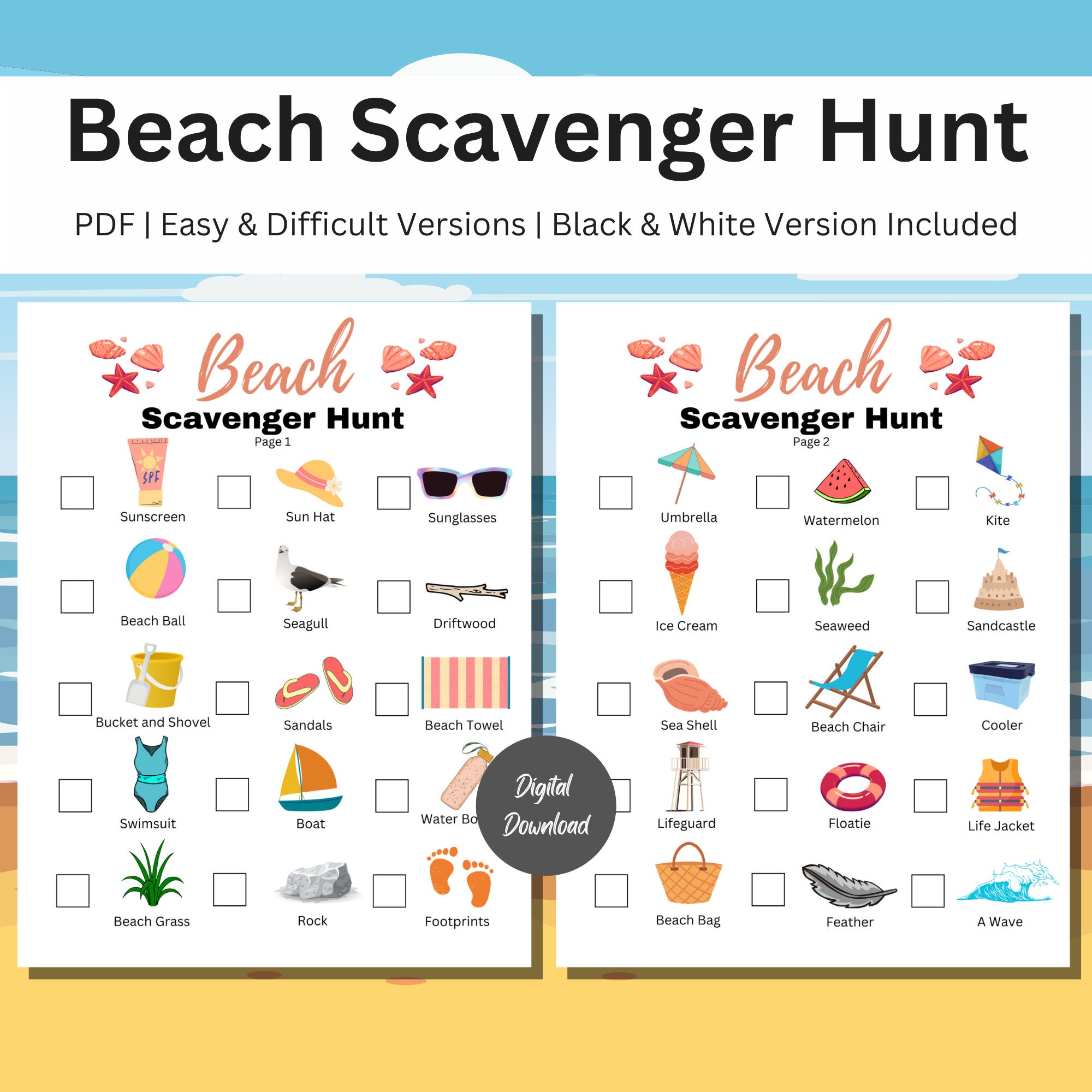 Beach Scavenger Hunt for Kids, Scavenger Hunt, Treasure Hunt Clues ...