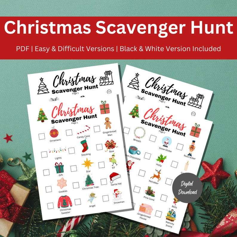 Christmas Scavenger Hunt Printable, Christmas Countdown, Treasure Hunt ...