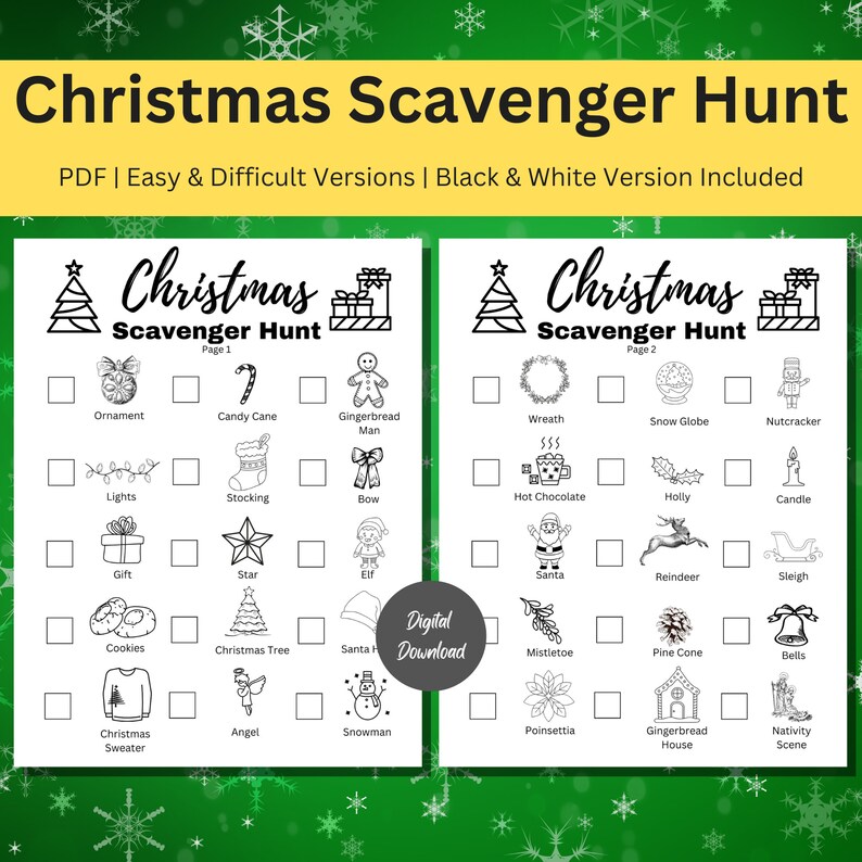 Christmas Scavenger Hunt Printable, Christmas Countdown, Treasure Hunt ...
