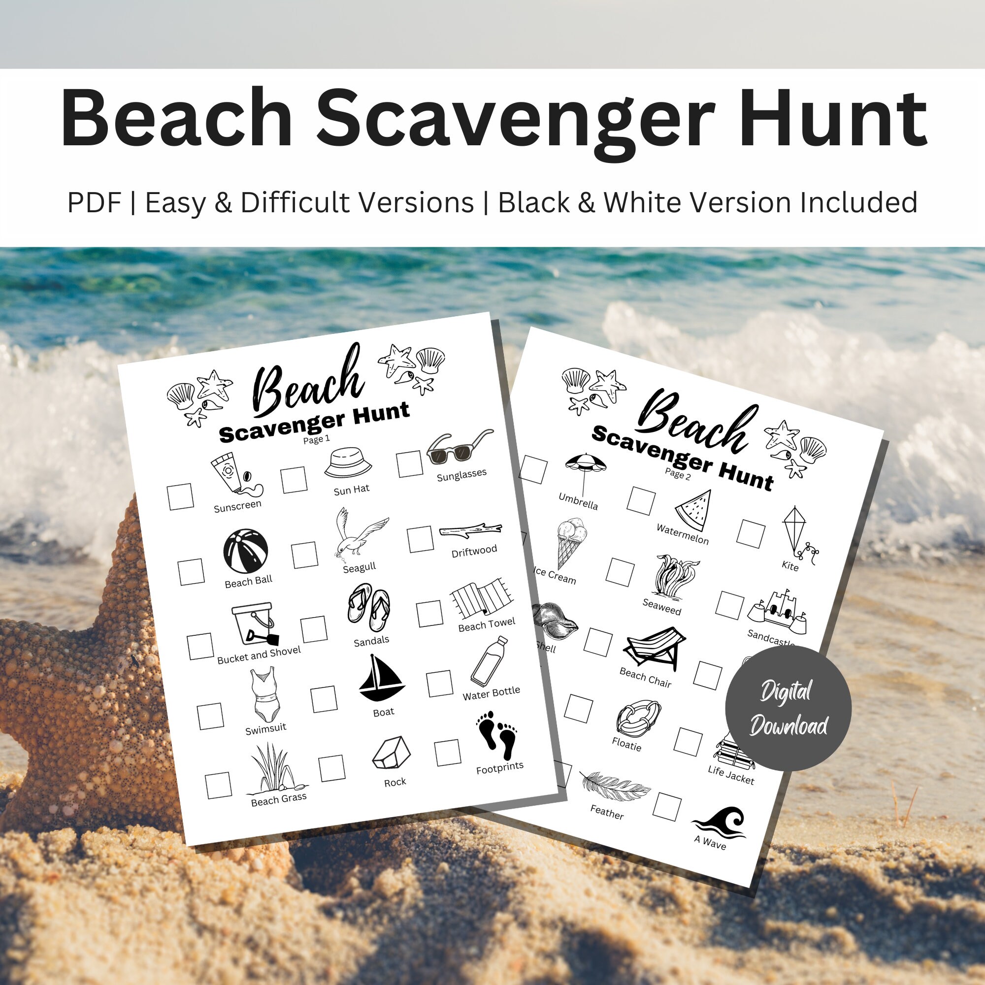 Beach Scavenger Hunt for Kids, Scavenger Hunt, Treasure Hunt Clues ...