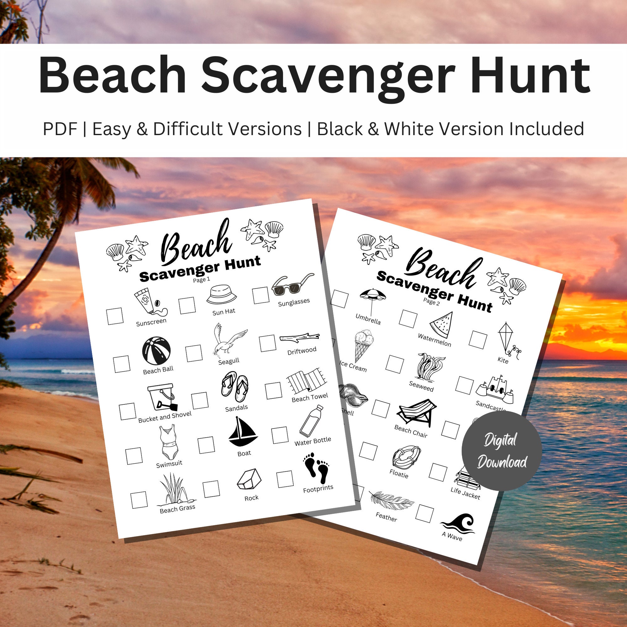 Beach Scavenger Hunt for Kids, Scavenger Hunt, Treasure Hunt Clues ...