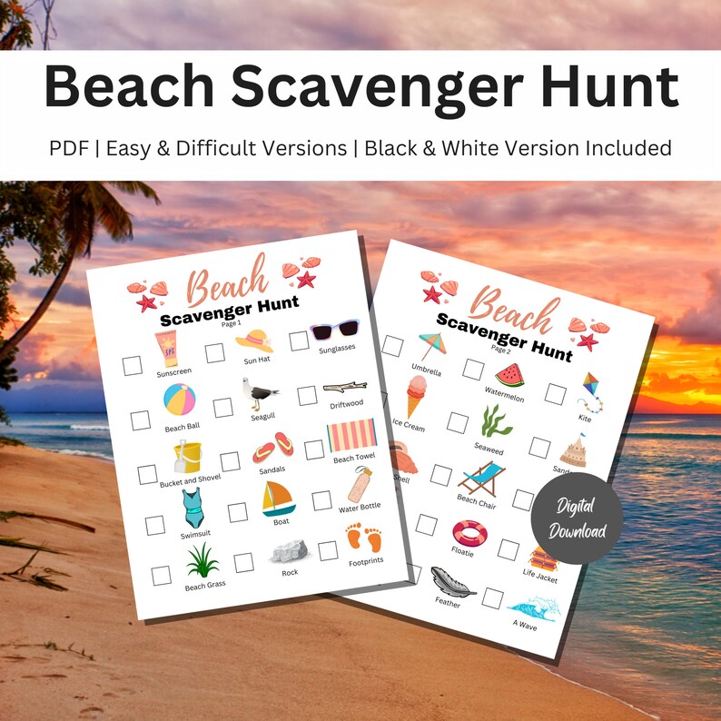 Beach Scavenger Hunt for Kids, Scavenger Hunt, Treasure Hunt Clues ...