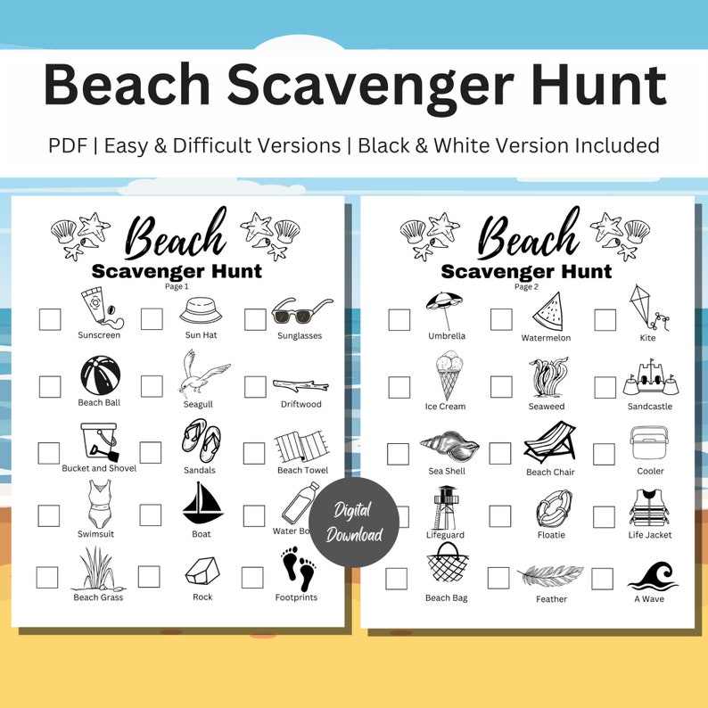 Beach Scavenger Hunt for Kids, Scavenger Hunt, Treasure Hunt Clues ...