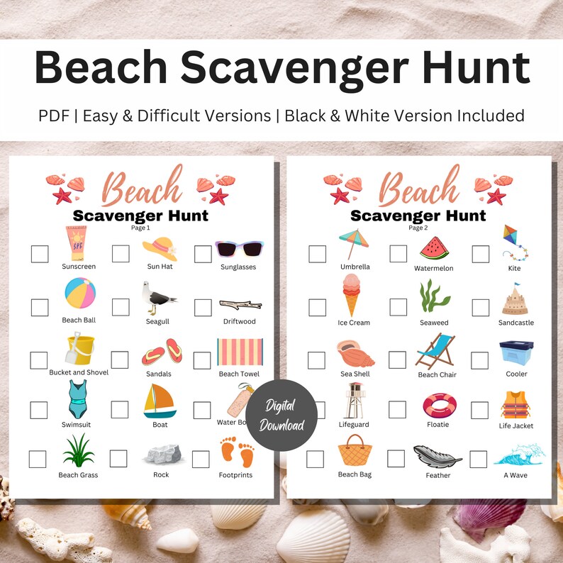 Beach Scavenger Hunt for Kids, Scavenger Hunt, Treasure Hunt Clues ...