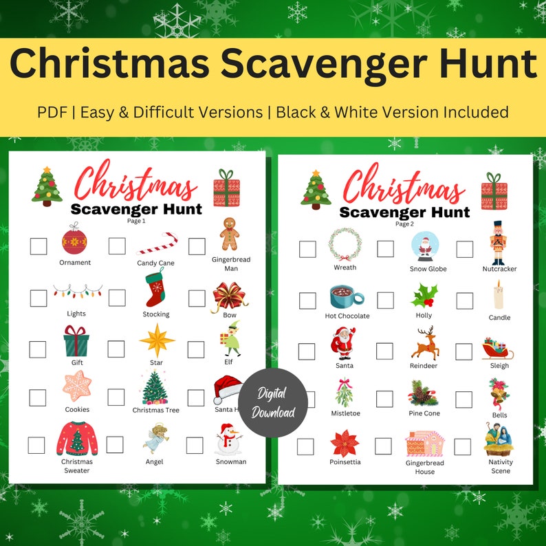 Christmas Scavenger Hunt Printable, Christmas Countdown, Treasure Hunt ...