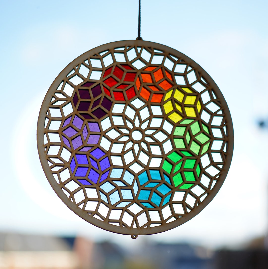 Penrose Round Stained Glass Wooden Frame Geometric Art - Etsy