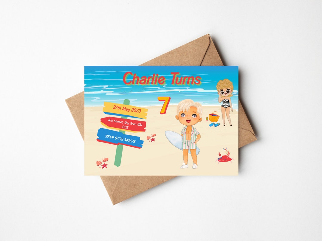 Children's Ken Beach Birthday Invitation - Etsy