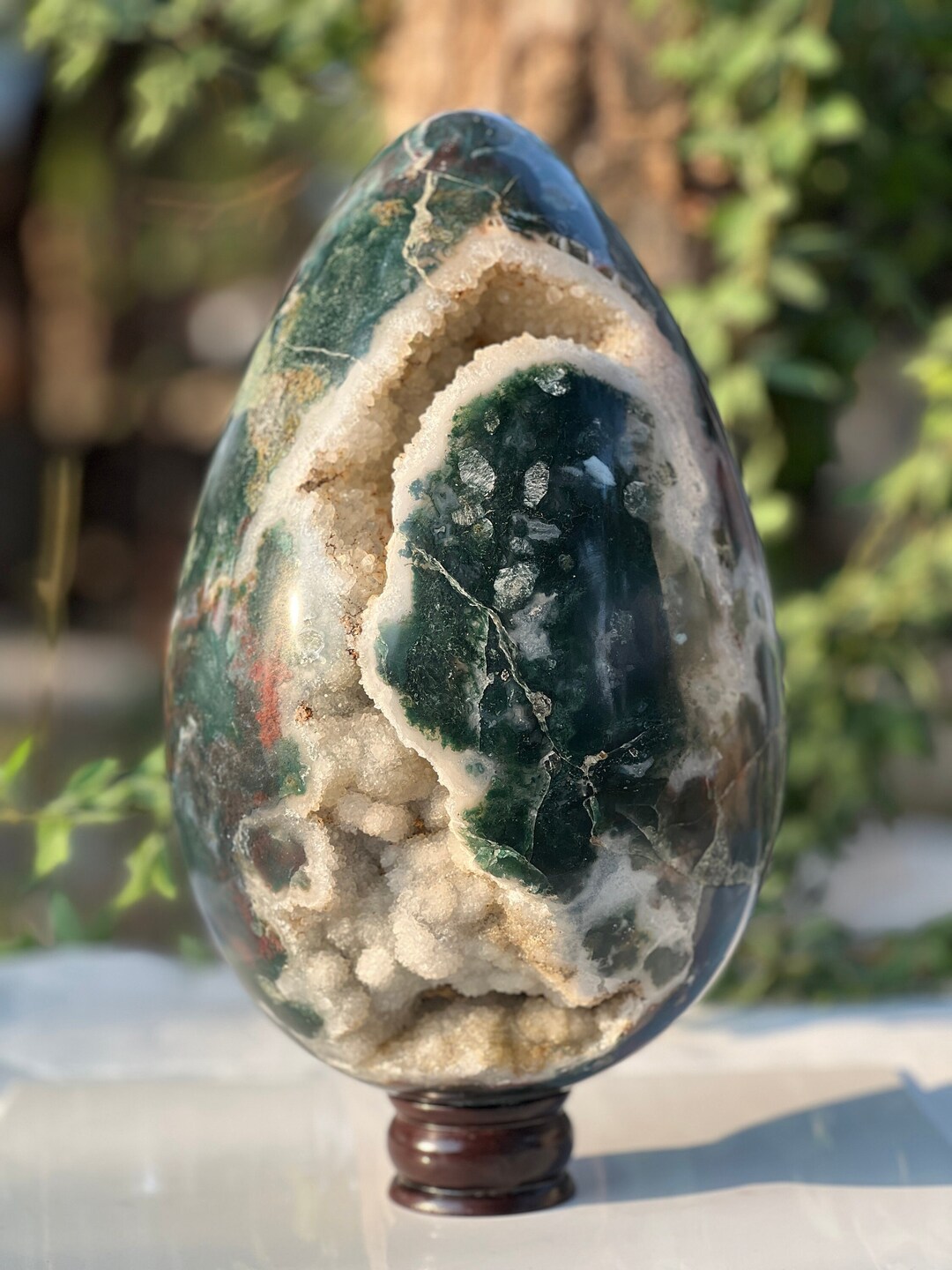 Large 350mm Rare Druzy Natural Ocean Jasper Egg/ocean Orbicular Jasper ...