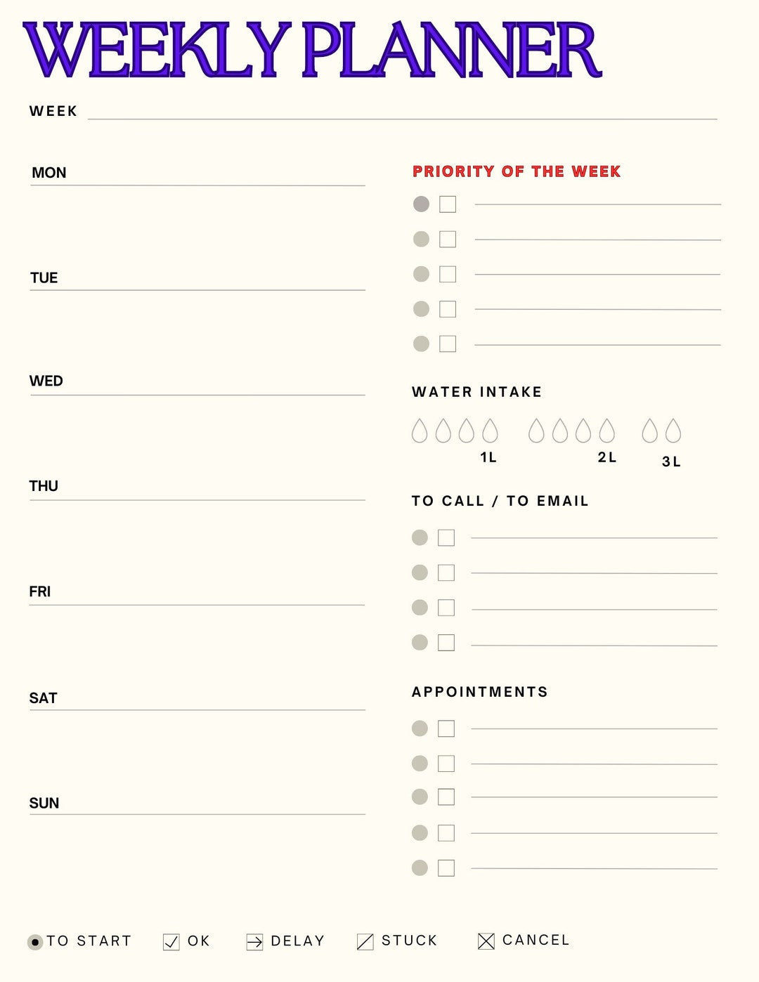 Weekly Planner, Digital Weekly Planner, Download Instantly, Immediate ...