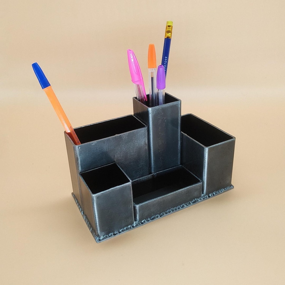 Industrial Steel Desk Organizer: Handmade Metal Pen Holder for Loft ...