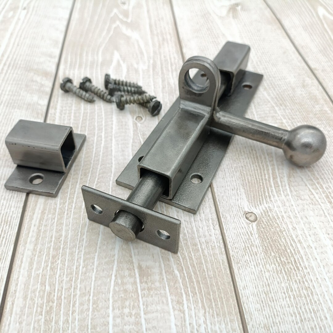 Handmade Rustic Iron Door Bolt Latch: Blacksmith Forged, Padlock Ready ...