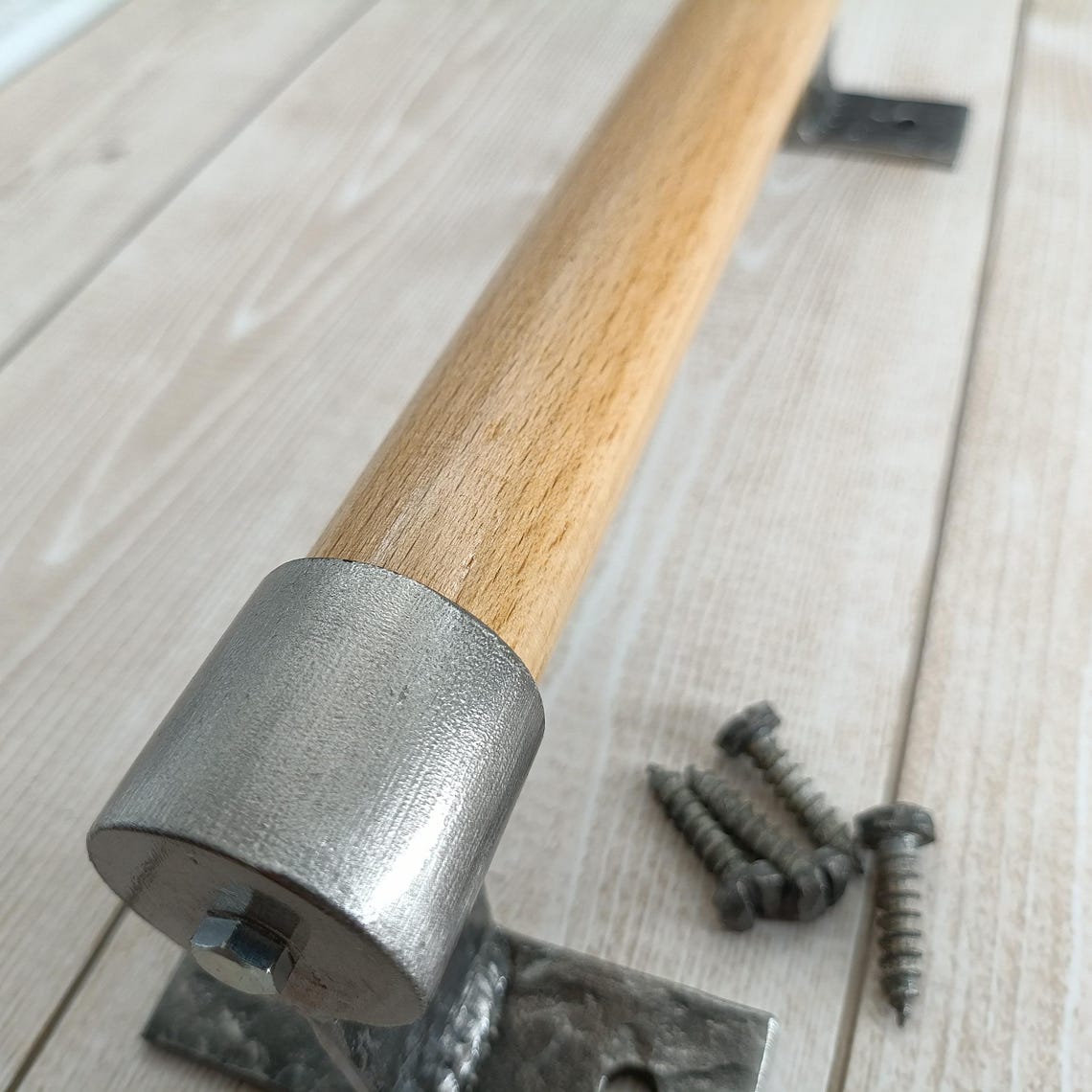 Large Handmade Door Handle With Metal Base, Rustic Farmhouse Hardware ...