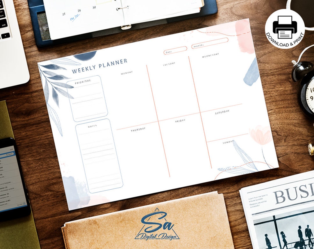 Weekly Planner Printable Landscape, Weekly Schedule, Weekly Organizer ...