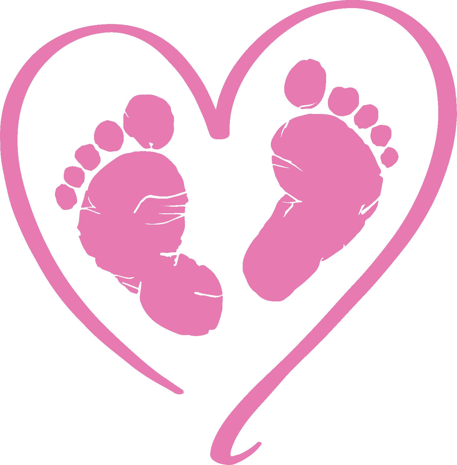 Detailed Baby Footprint Pink, Pink Baby Feet Heart SVG Instant Download ...