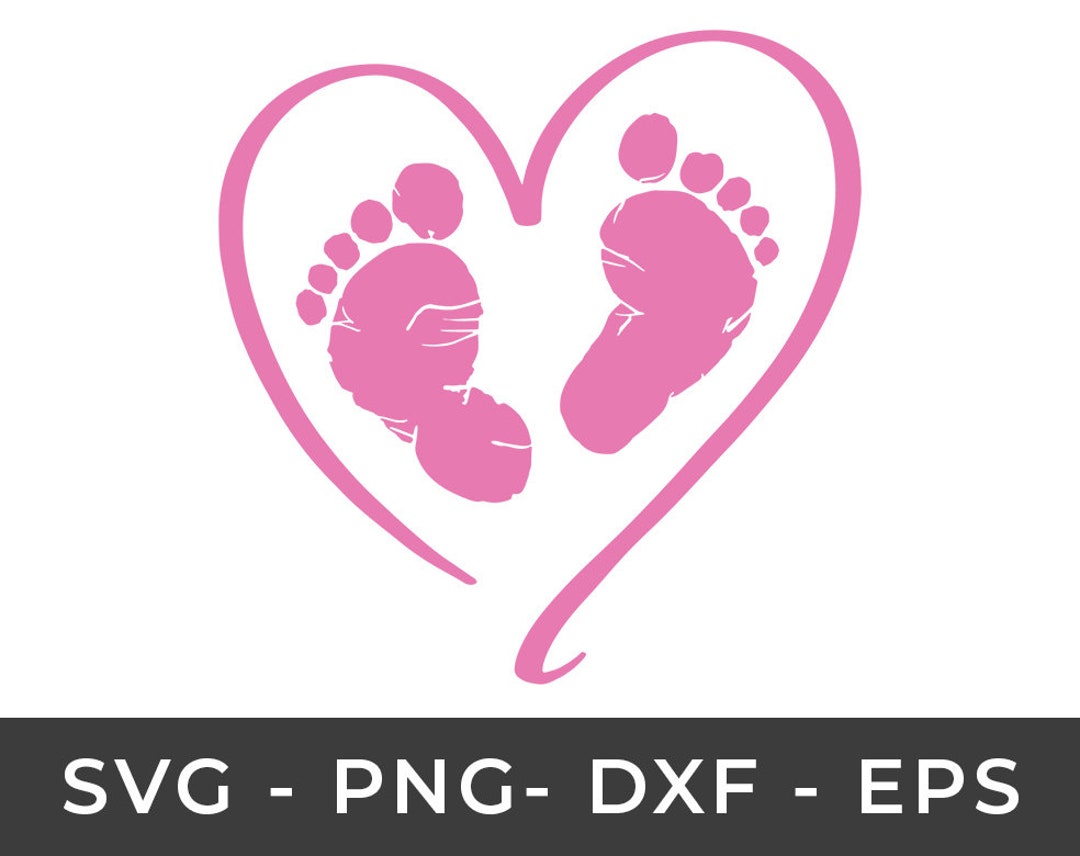 Detailed Baby Footprint Pink, Pink Baby Feet Heart SVG Instant Download ...