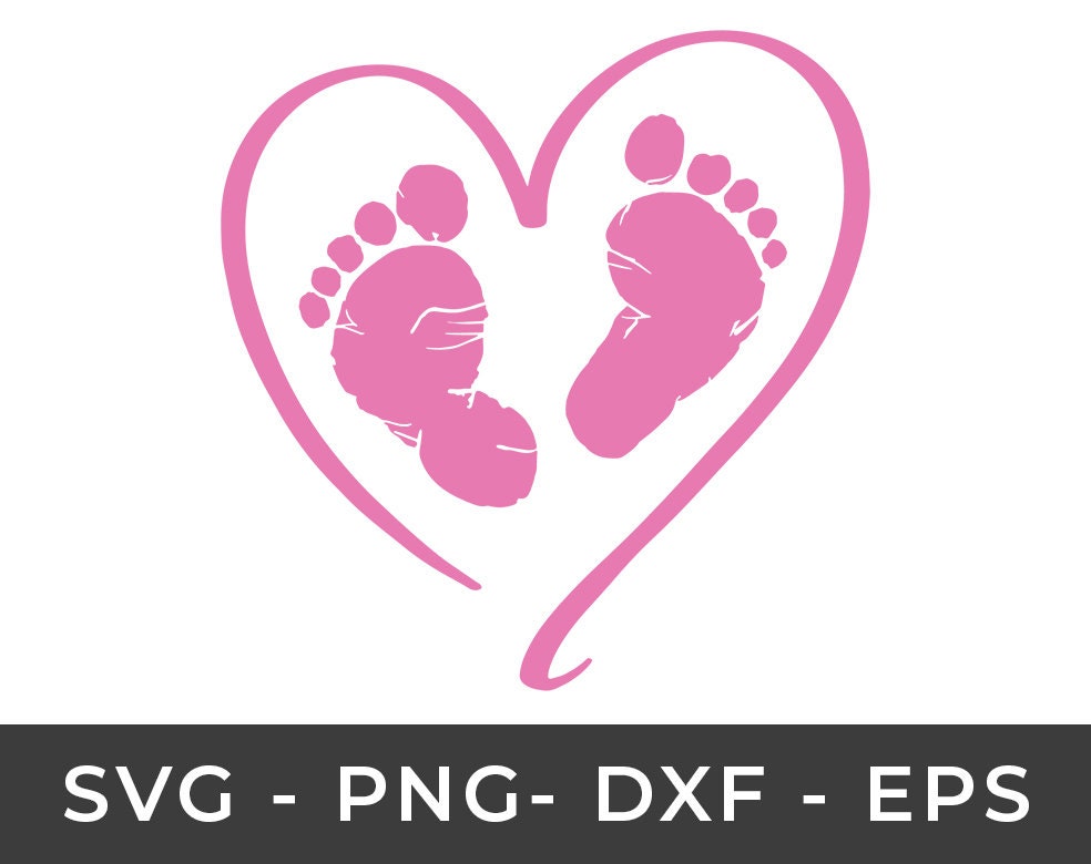 Detailed Baby Footprint Pink, Pink Baby Feet Heart SVG Instant Download ...