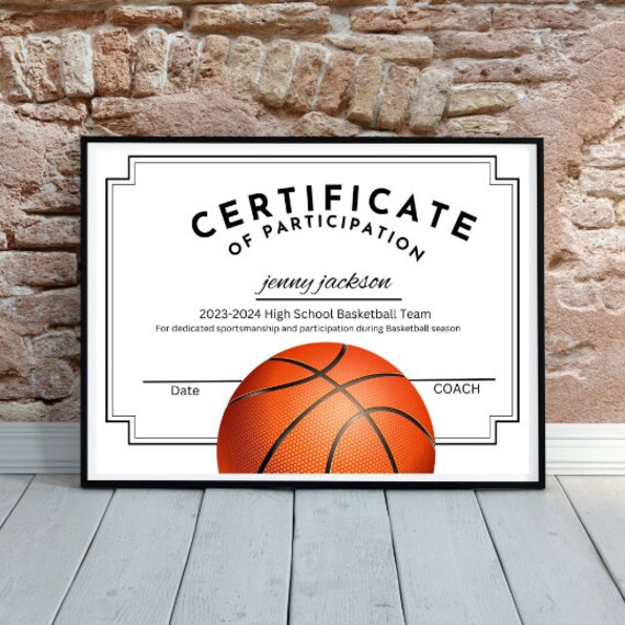 Printable Basketball Certificates Participation