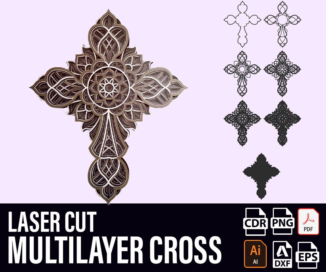 Cross Layered Svg Dxf Layers Faith Cross Svg 3d Mandala Svg Christian