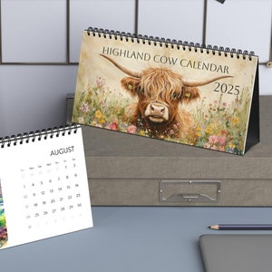 Highland Cow Calendar, 2025 Rustic Farm Animal Desk Planner With Cows ...
