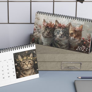 2025 Flower Cat Desktop Calendar, Cute Gift Idea, Whimsical Tabletop ...