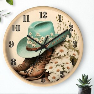 Rustic Cowgirl Floral Wall Clock: Vintage Western Farmhouse Decor ...