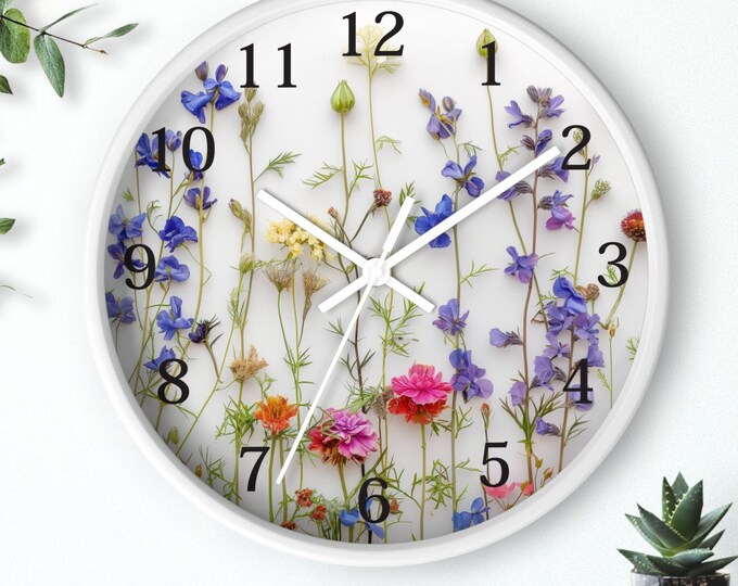 Flower Clock, Real Pressed Flower Art, Bohemian Art, Unique Wall Clock ...