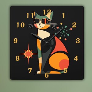 Vintage Feline Timepiece: Retro Cat Clock With Acrylic Design for ...