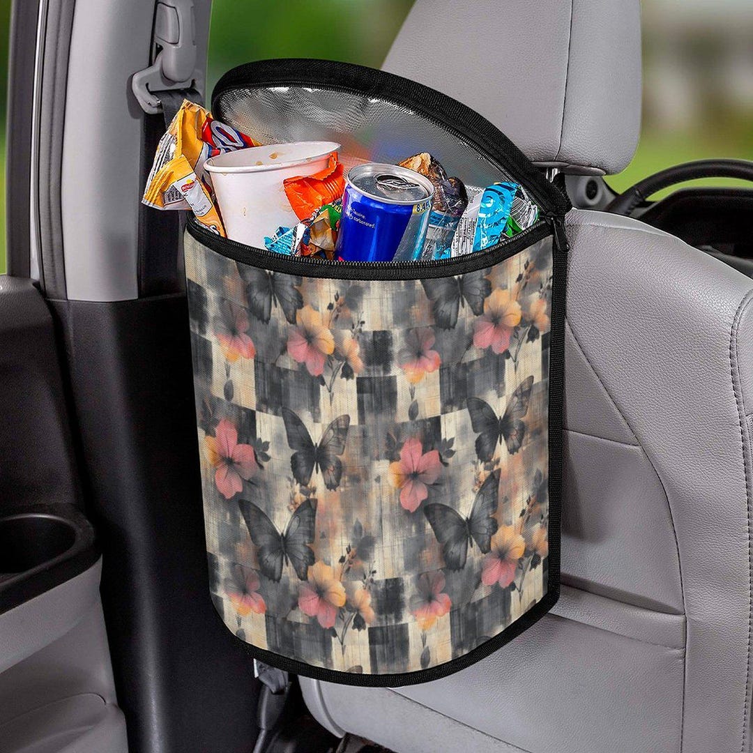 Car Trash Bin, Floral Butterfly Car Waste Container: Elegant Auto ...