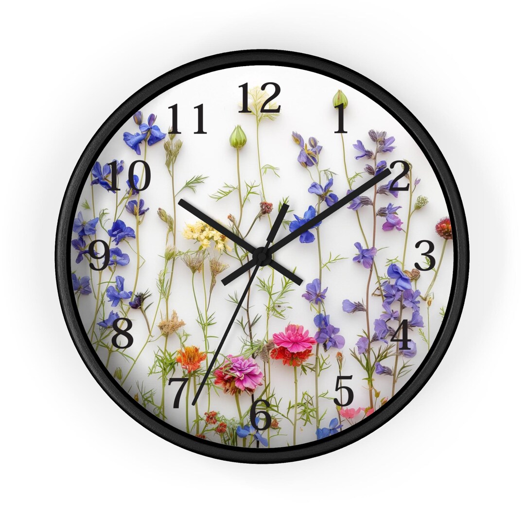 Floral Minimal Wall Clock Modern Round Silent Home Decor Living Room ...