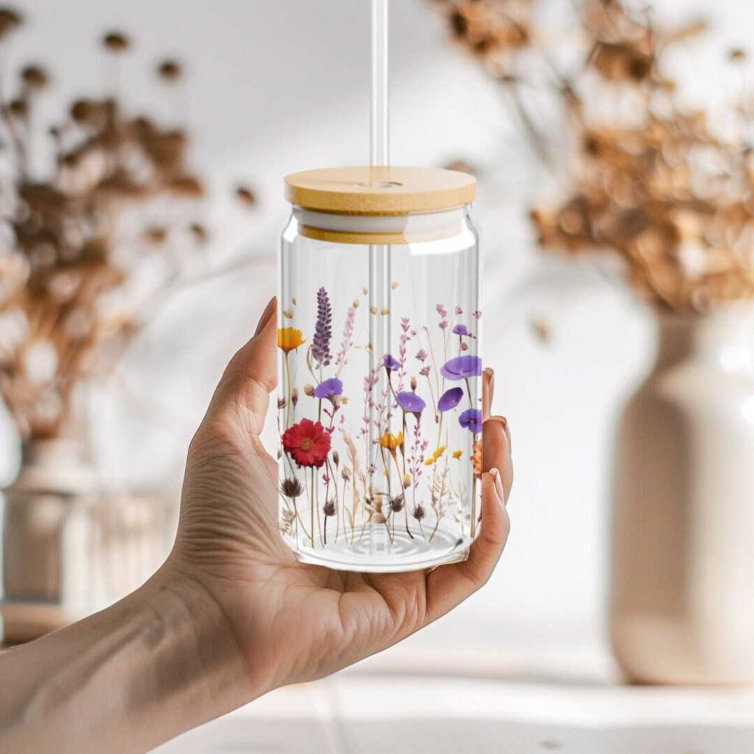 Flower Sipper Glass, Pressed Flower Glass, Cute Flower Glass, Gift ...