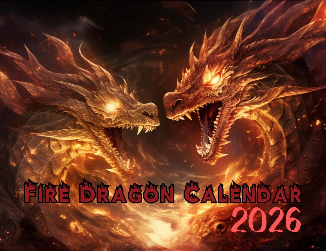 2026 Fire Dragon Wall Calendar: Gamer Fantasy Art Monthly Planner - Etsy