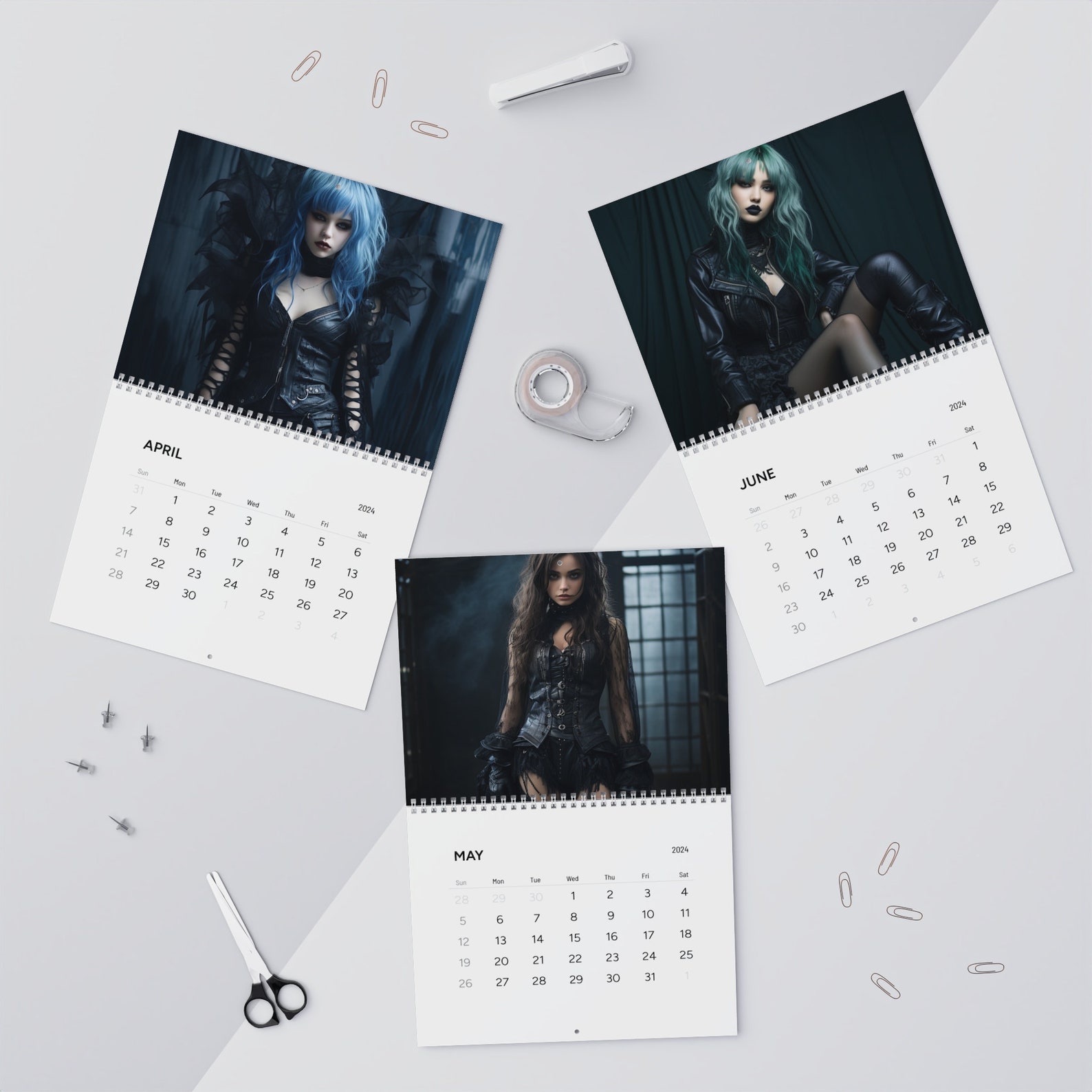 Gothic Women Calendar, Wall Calendars 2024, Women Calendar, Home Decor ...