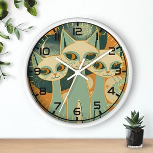Unique Alien Cat Mid-century Wall Clock for Cool Retro Decor Great Host ...