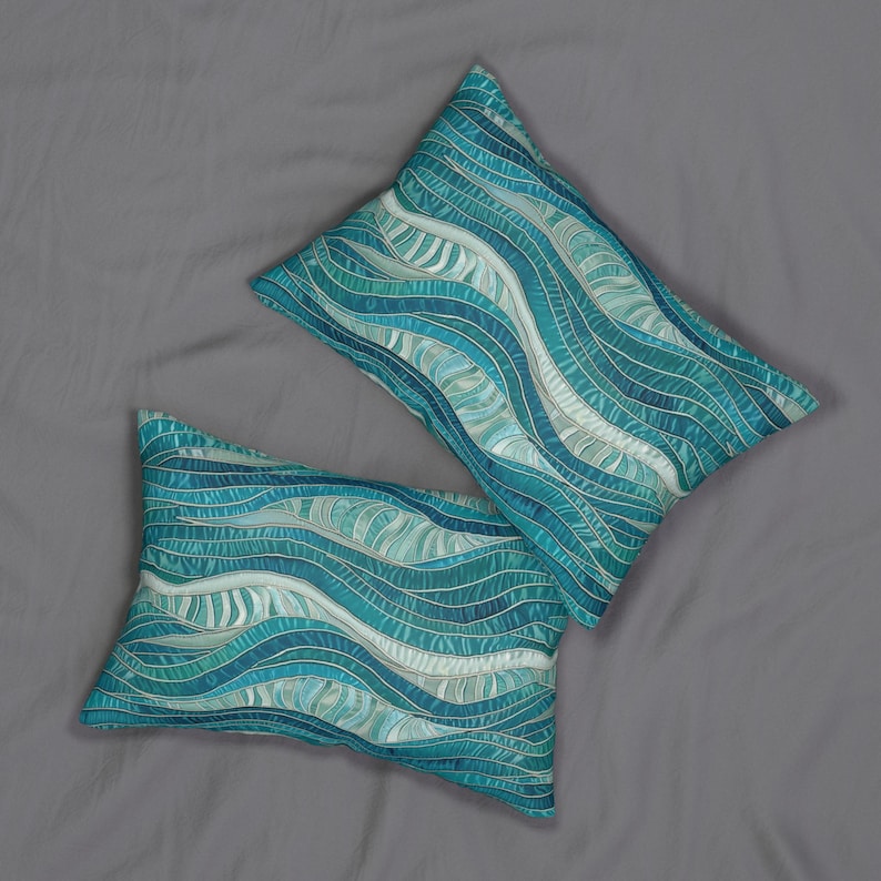 Ocean-inspired Blue Wave Lumbar Pillow - Decorative Coastal Cushion for ...