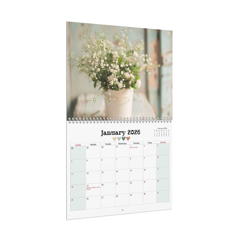 Shabby Chic Vintage 2026 Wall Calendar | Rustic Farmhouse Monthly ...
