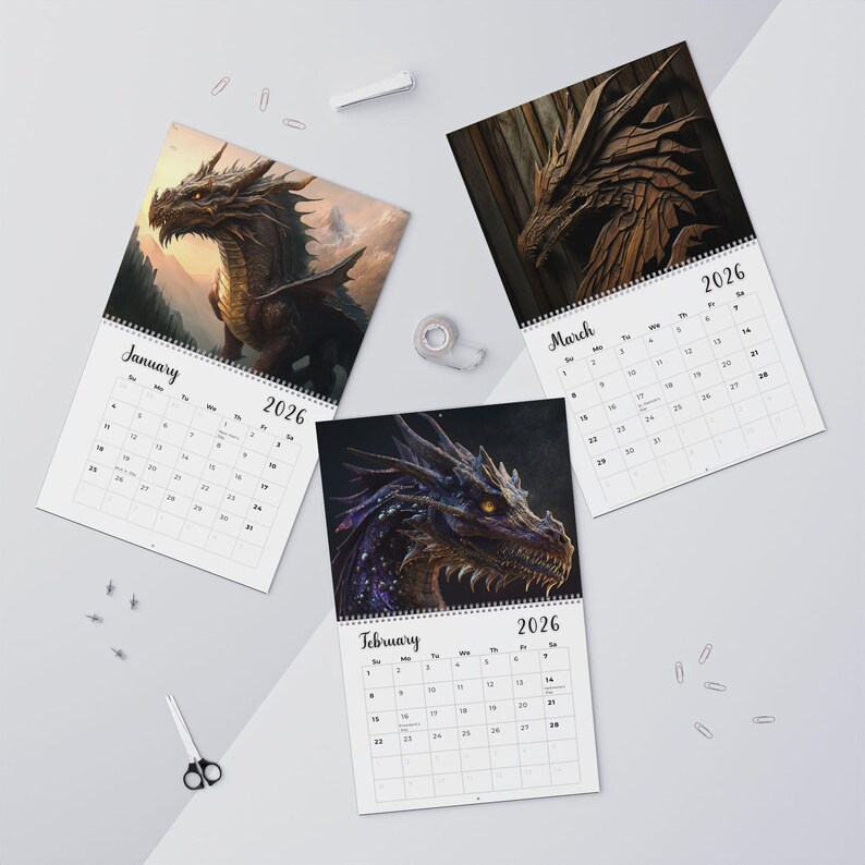 2026 Dragon Wall Calendar: Fantasy Art Home Office Decor - Etsy
