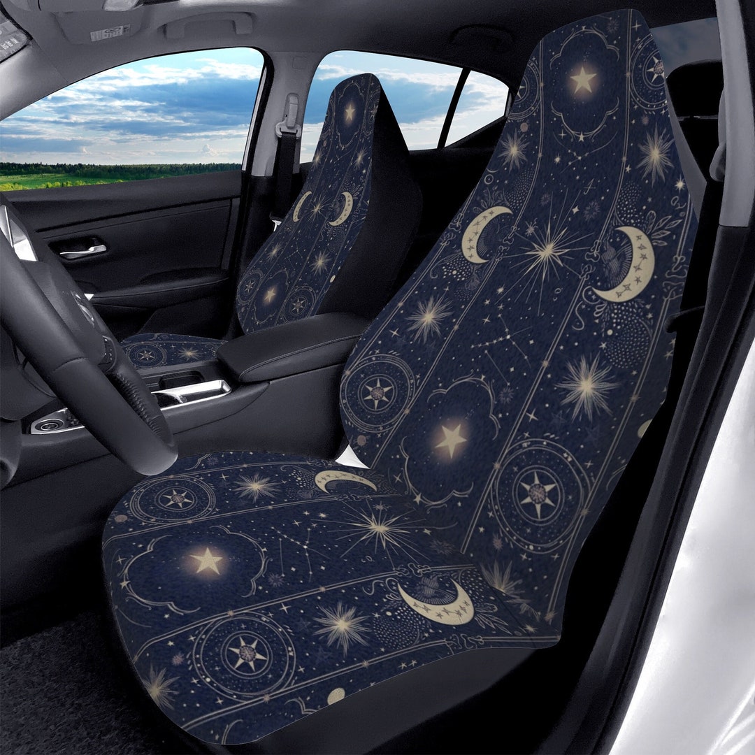 Celestial Moon Car Seat Cover: Blue & Gold Cosmic Protection - Etsy
