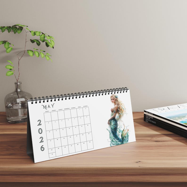 2026 Mermaid Desktop Calendar: Ocean Fantasy Yearly Planner & Monthly ...