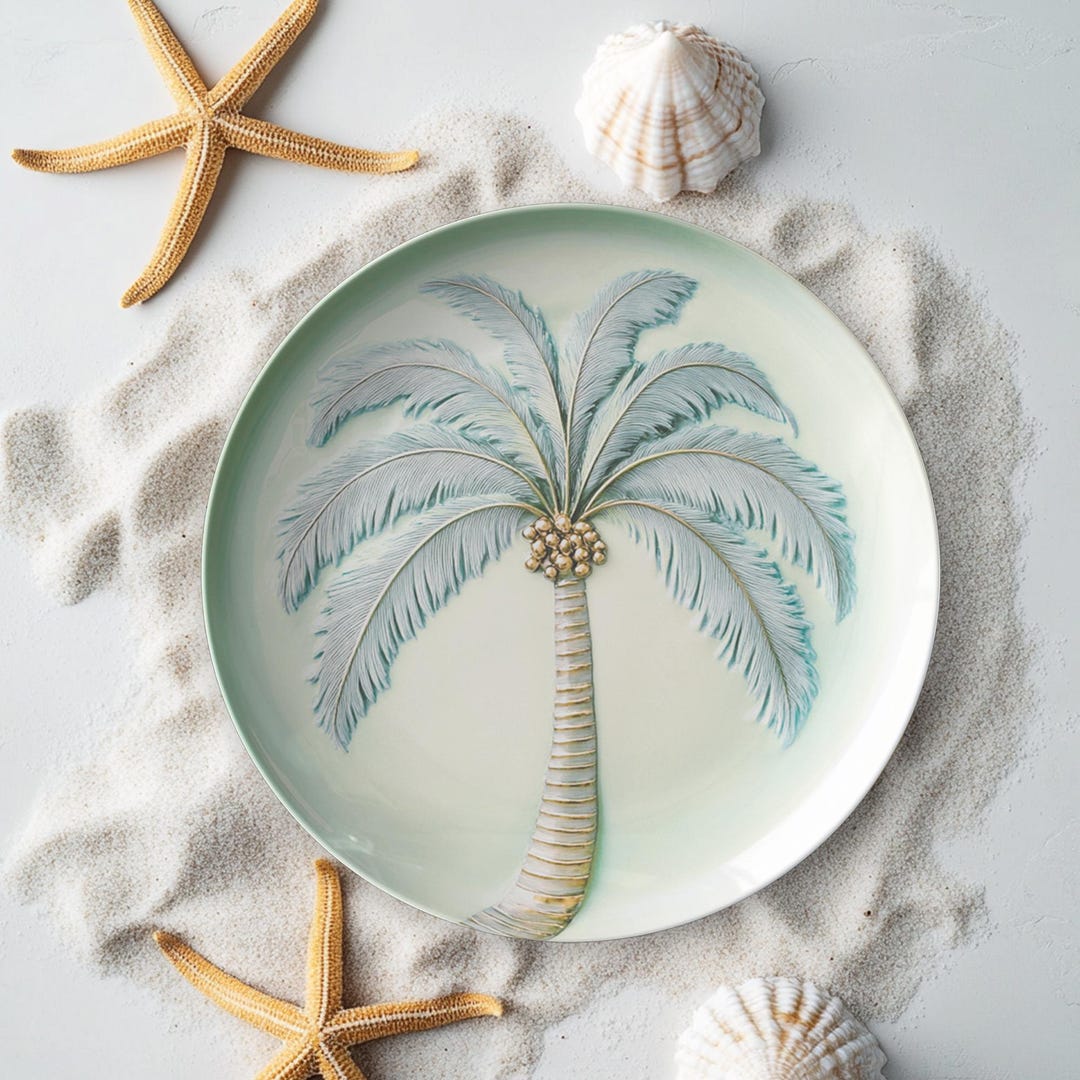 Tropical Palm Tree Dinner Plate | Coastal Beach House Tableware ...