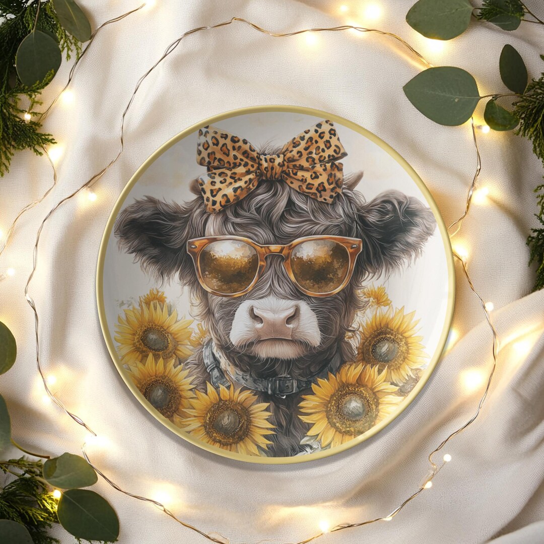 Highland Cow Dinnerware: Rustic Farmhouse Thermosaf / Polymer Dish Set ...