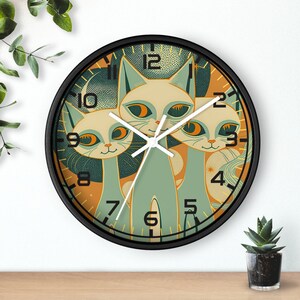Unique Alien Cat Mid-century Wall Clock for Cool Retro Decor Great Host ...