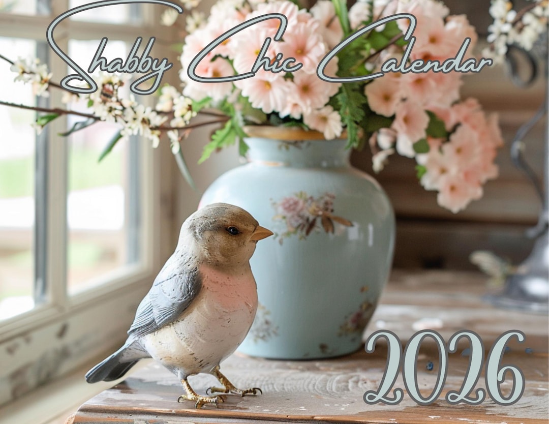 Shabby Chic Vintage 2026 Wall Calendar | Rustic Farmhouse Monthly ...