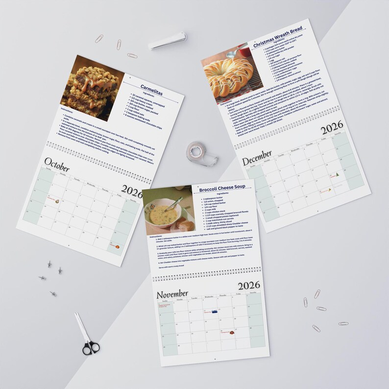 Recipe Wall Calendar 2026 Monthly Kitchen Planner Foodie Gift Cooking ...