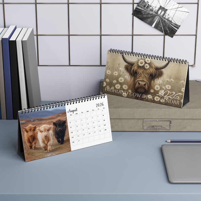 Highland Cow Desktop Calendar: Rustic Farmhouse Office Decor - Etsy