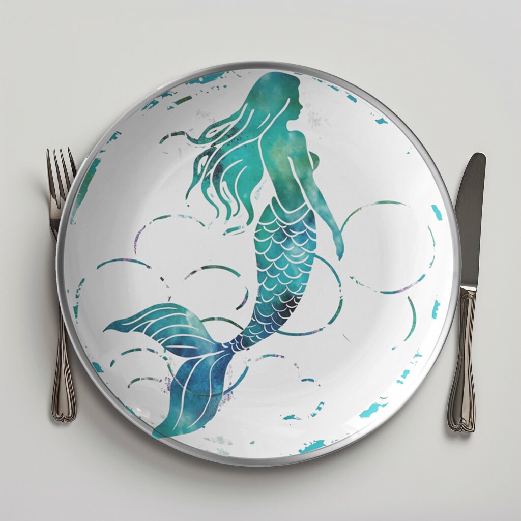 Mermaid Dinner Plate, Cute Mermaid Plates, Everyday Dinnerware, Beach ...