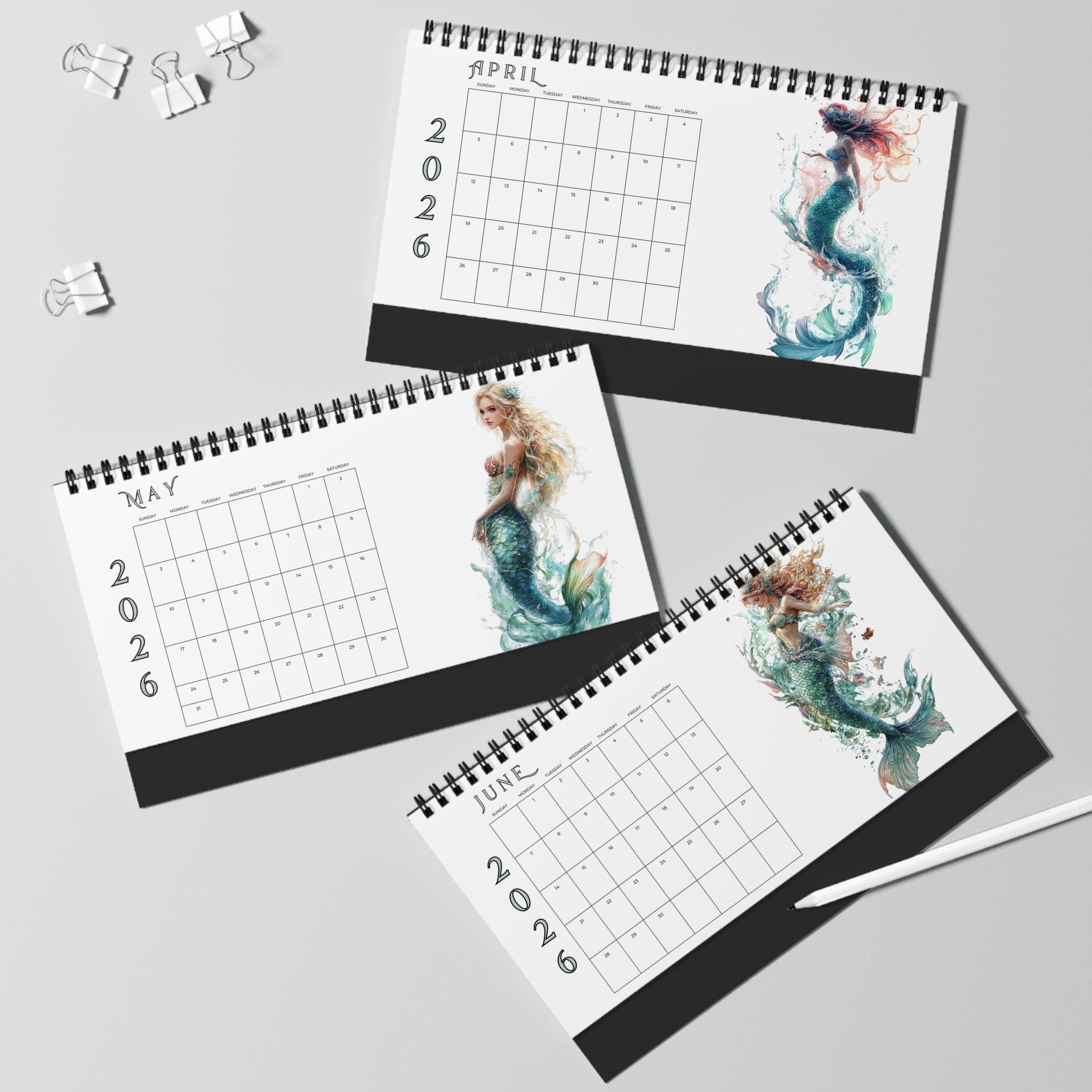 2026 Mermaid Desktop Calendar: Ocean Fantasy Yearly Planner & Monthly ...