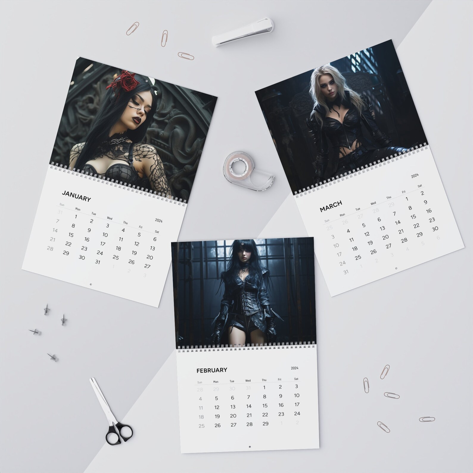 Gothic Women Calendar, Wall Calendars 2024, Women Calendar, Home Decor ...