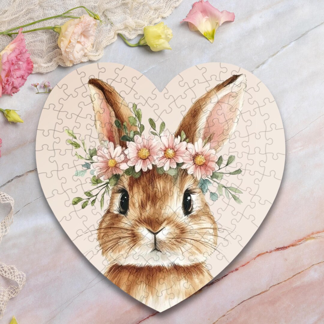 Bunny Puzzle, Rustic Wooden Rabbit Jigsaw: Bohemian Nursery Decor ...